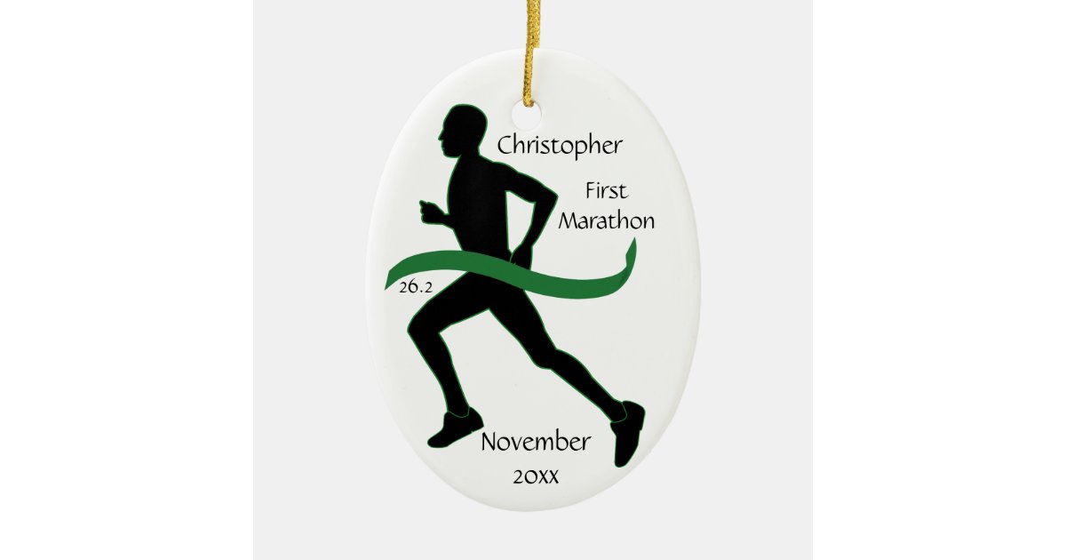 Male Marathon Runner Green Ribbon Ornament | Zazzle