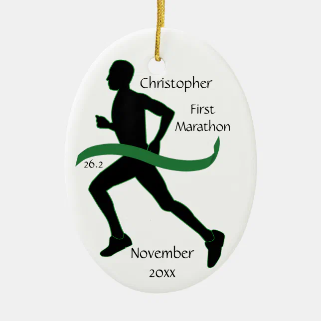 Male Marathon Runner Green Ribbon Ornament | Zazzle