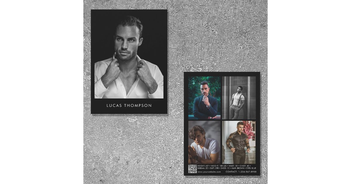 Male Modeling Actor Comp Card 5 Photo QR Code | Zazzle