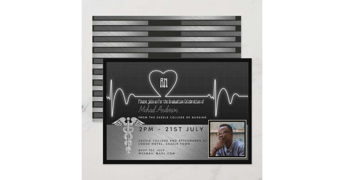 Male Nurse Graduation Invitation - PHOTO Silver Bl | Zazzle