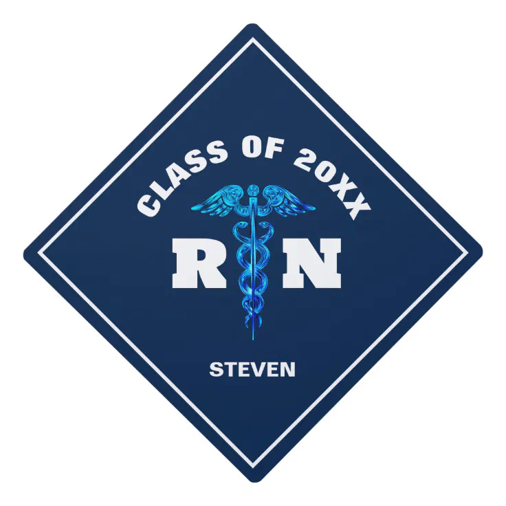 Male Nurse RN Royal Blue Medical Caduceus Monogram Graduation Cap ...