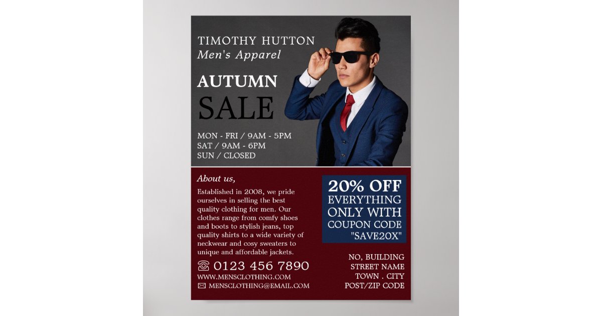 Male Pose, Men's Clothing Store Advertising Poster | Zazzle