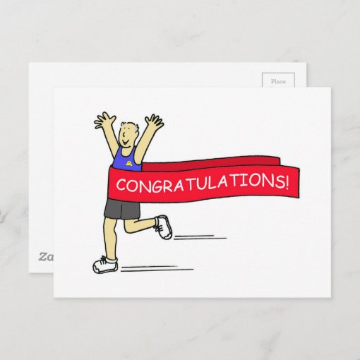 Male Runner with Congratulations Banner. Postcard | Zazzle