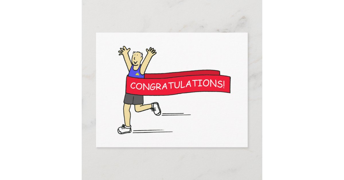 Male Runner with Congratulations Banner. Postcard | Zazzle