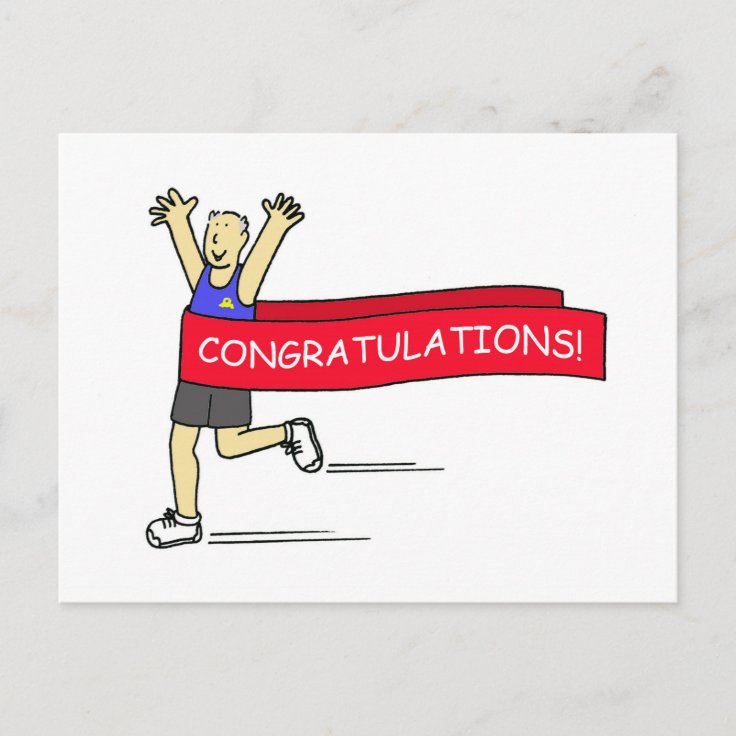 Male Runner with Congratulations Banner. Postcard | Zazzle