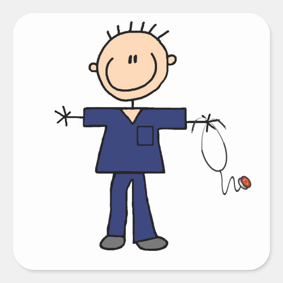 Male Stick Figure Nurse - Blue Square Sticker | Zazzle