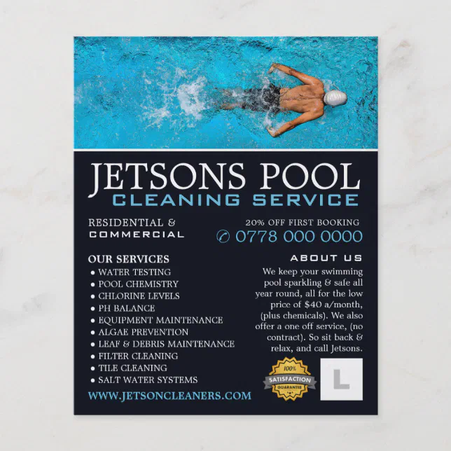Male Swimmer, Swimming Pool Cleaning Advertising Flyer | Zazzle