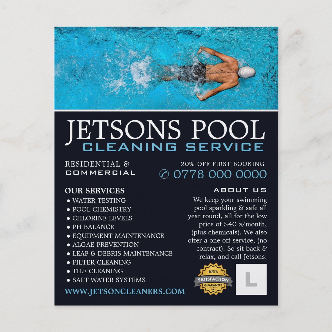 Male Swimmer, Swimming Pool Cleaning Advertising Flyer | Zazzle