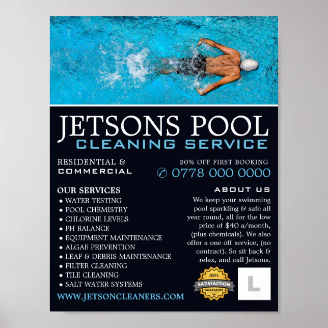 Male Swimmer, Swimming Pool Cleaning Advertising Poster | Zazzle