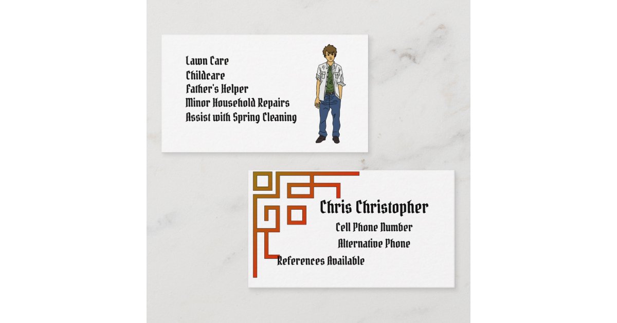 Male Teenager Will Work Business Card | Zazzle