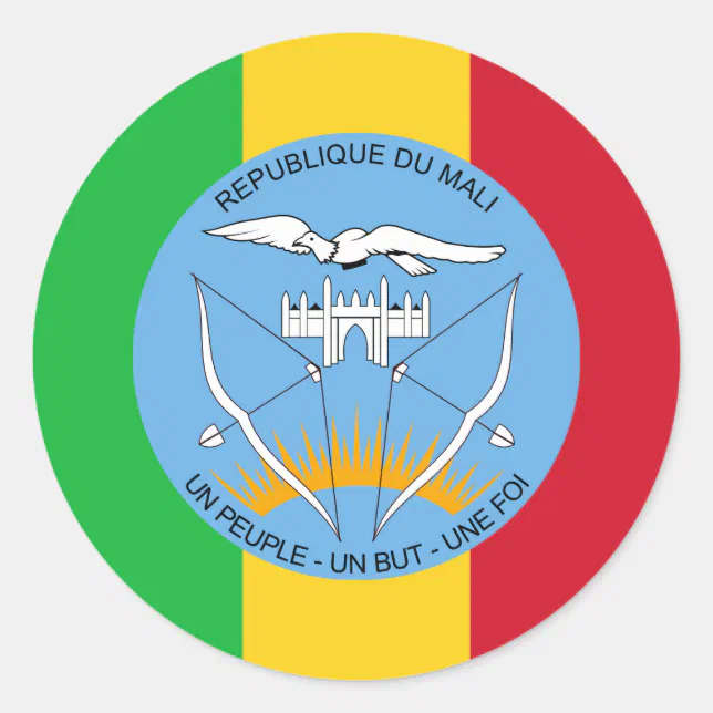 Malian Flag & Coat of Arms, Flag of Mali Classic Round Sticker | Zazzle