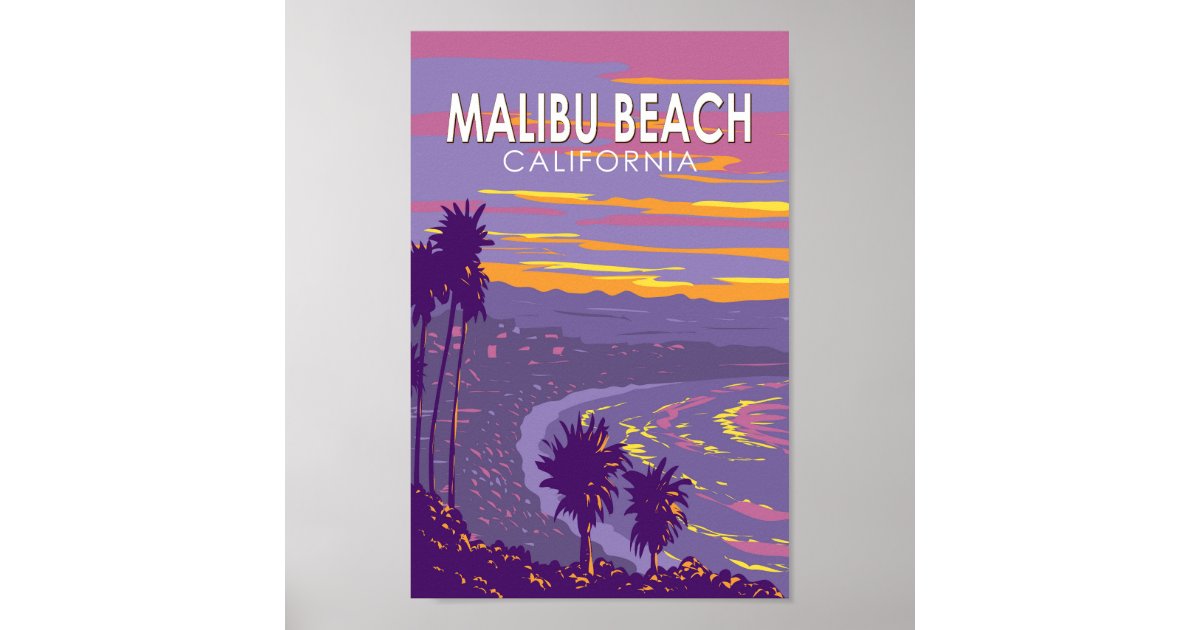 Malibu Beach California Travel Art Vintage Poster | Zazzle