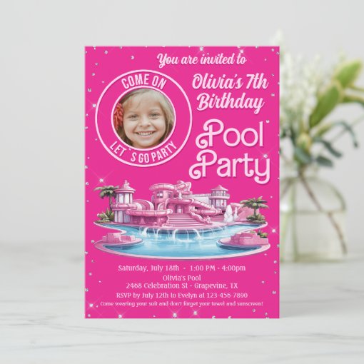 Malibu Doll Pool Birthday Party Invitation | Zazzle