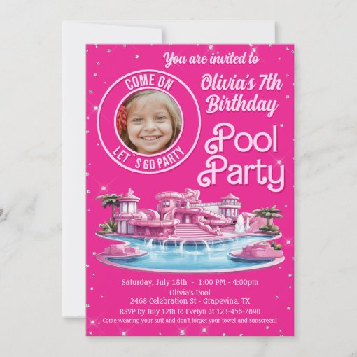 Malibu Doll Pool Birthday Party Invitation | Zazzle