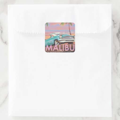 Malibu, Los Angeles, California travel poster Square Sticker | Zazzle