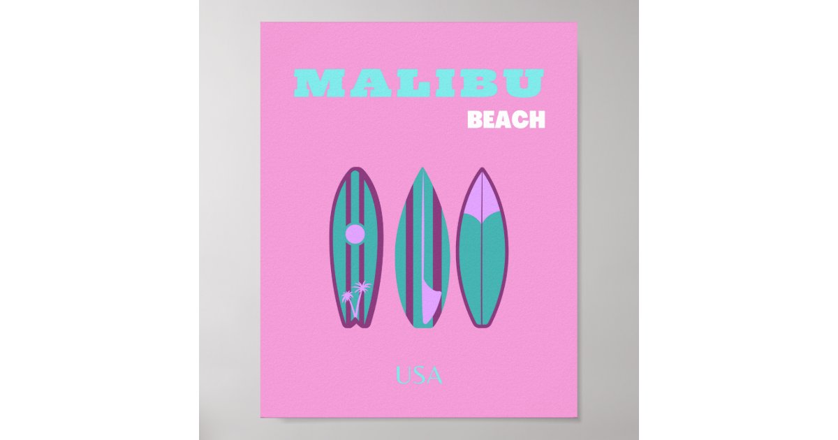 Malibu, Malibu Beach, California, Preppy, Pink Poster | Zazzle