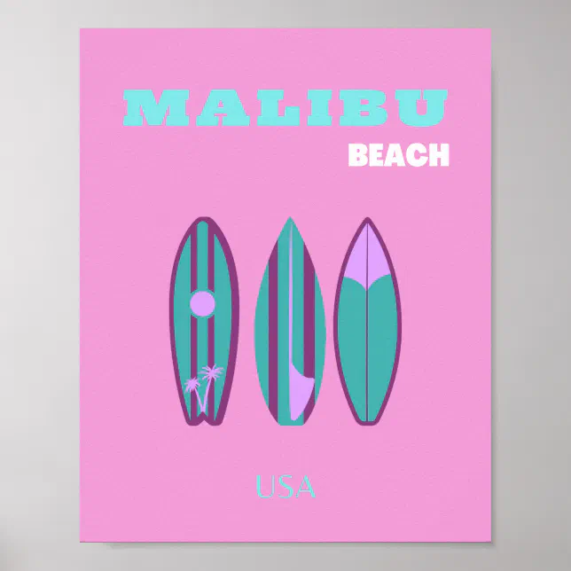 Malibu, Malibu Beach, California, Preppy, Pink Poster | Zazzle
