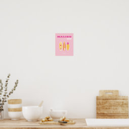Malibu, Malibu Beach, Preppy, Pink Poster | Zazzle