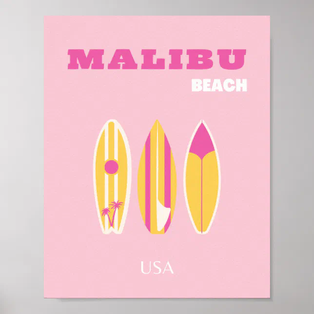 Malibu, Malibu Beach, Preppy, Pink Poster | Zazzle