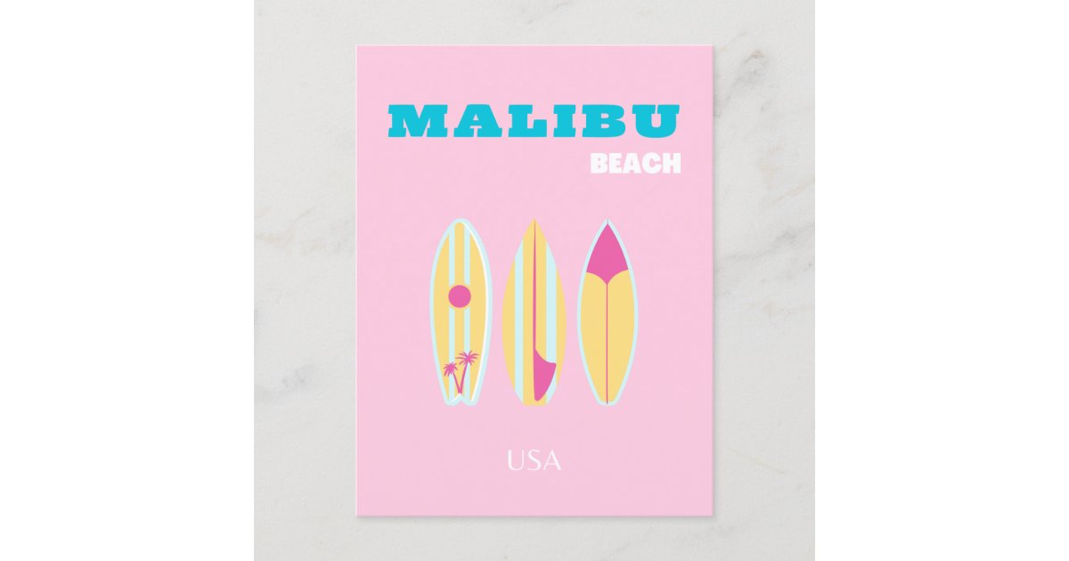 Malibu, Malibu Beach, Preppy, Preppy Girl, Pink Holiday Postcard | Zazzle