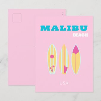 Malibu, Malibu Beach, Preppy, Preppy Girl, Pink Holiday Postcard | Zazzle