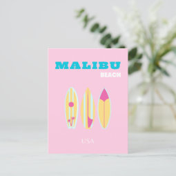 Malibu, Malibu Beach, Preppy, Preppy Girl, Pink Holiday Postcard | Zazzle