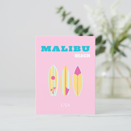 Malibu, Malibu Beach, Preppy, Preppy Girl, Pink Holiday Postcard | Zazzle