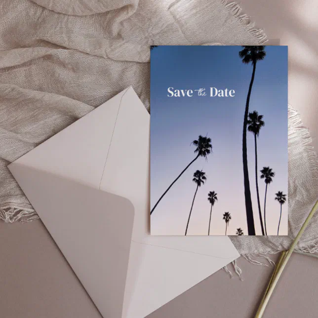 Malibu Palm Trees • Save the Date • Boho Blue Postcard | Zazzle