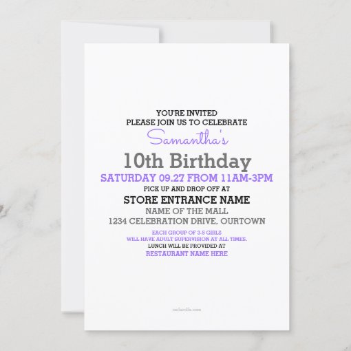 Mall Scavenger Hunt Birthday Party Invitation | Zazzle
