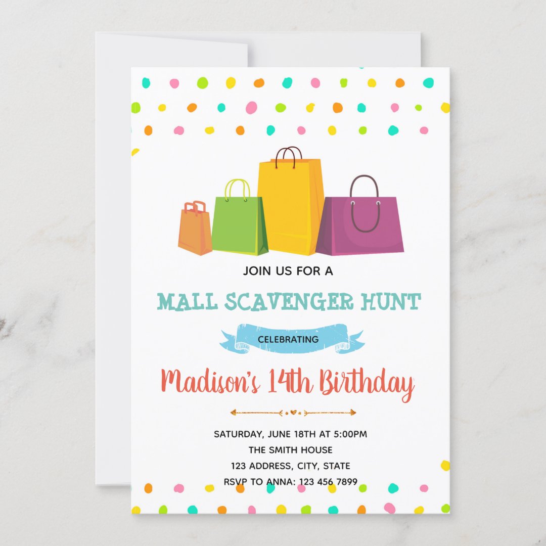 Mall Shopping Scavenger Hunt invitation | Zazzle