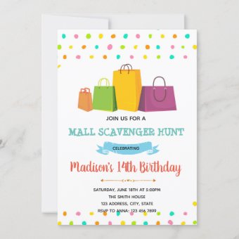 Mall Shopping Scavenger Hunt invitation | Zazzle