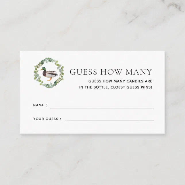 Mallard Duck Baby Shower Guess How Many Game Enclosure Card | Zazzle