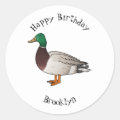 Mallard duck cartoon illustration classic round sticker | Zazzle