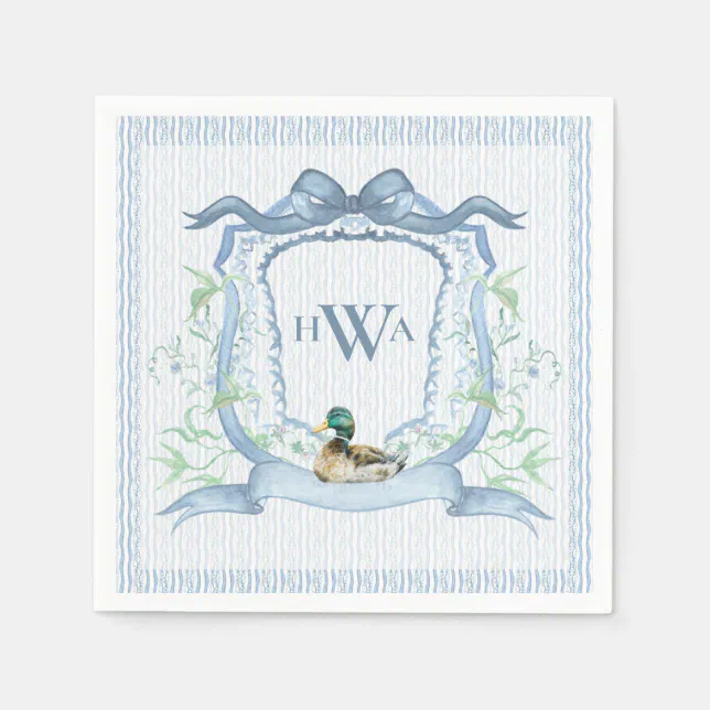 Mallard Duck Monogram Grandmillennial Napkins | Zazzle