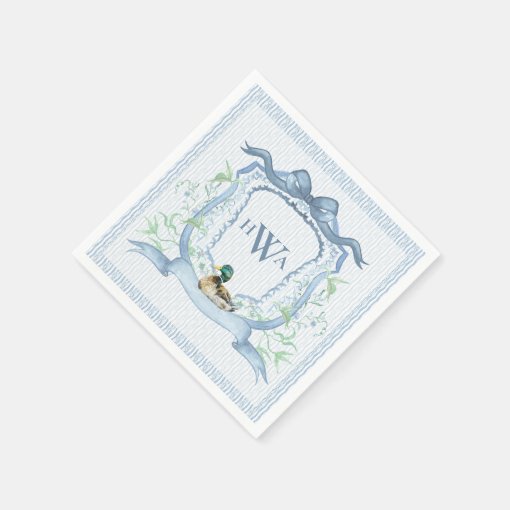 Mallard Duck Monogram Grandmillennial Napkins | Zazzle