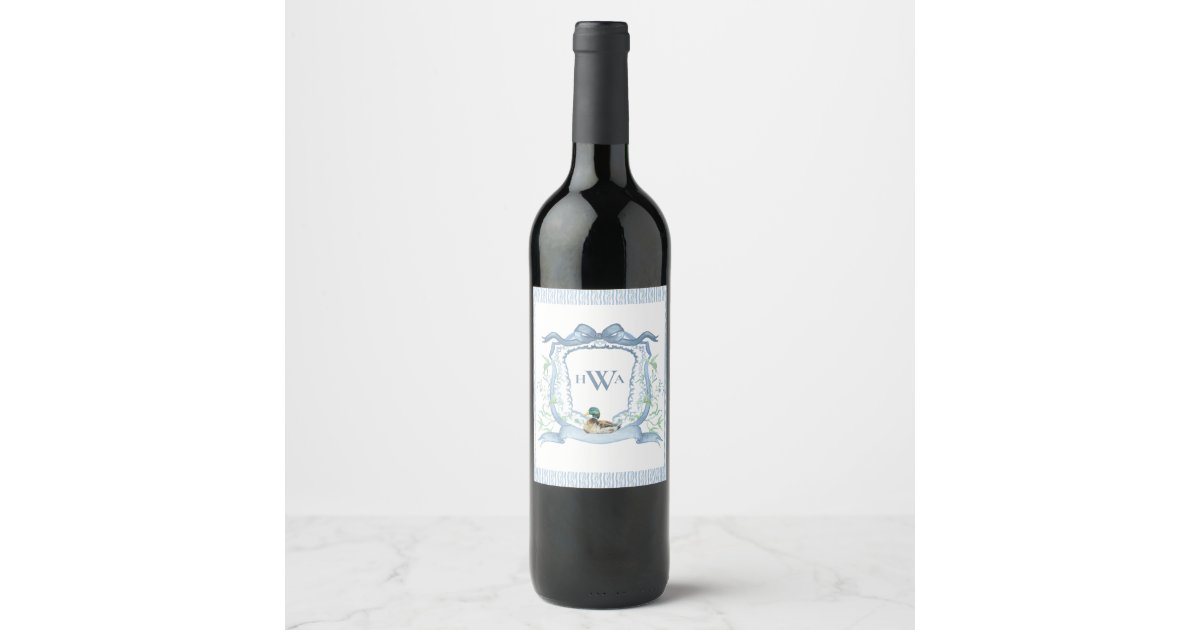 Mallard Duck Monogram Wine Label | Zazzle