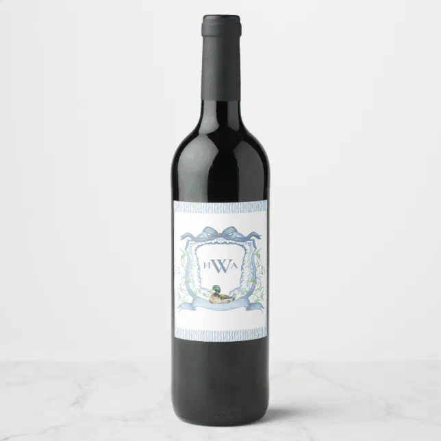 Mallard Duck Monogram Wine Label | Zazzle