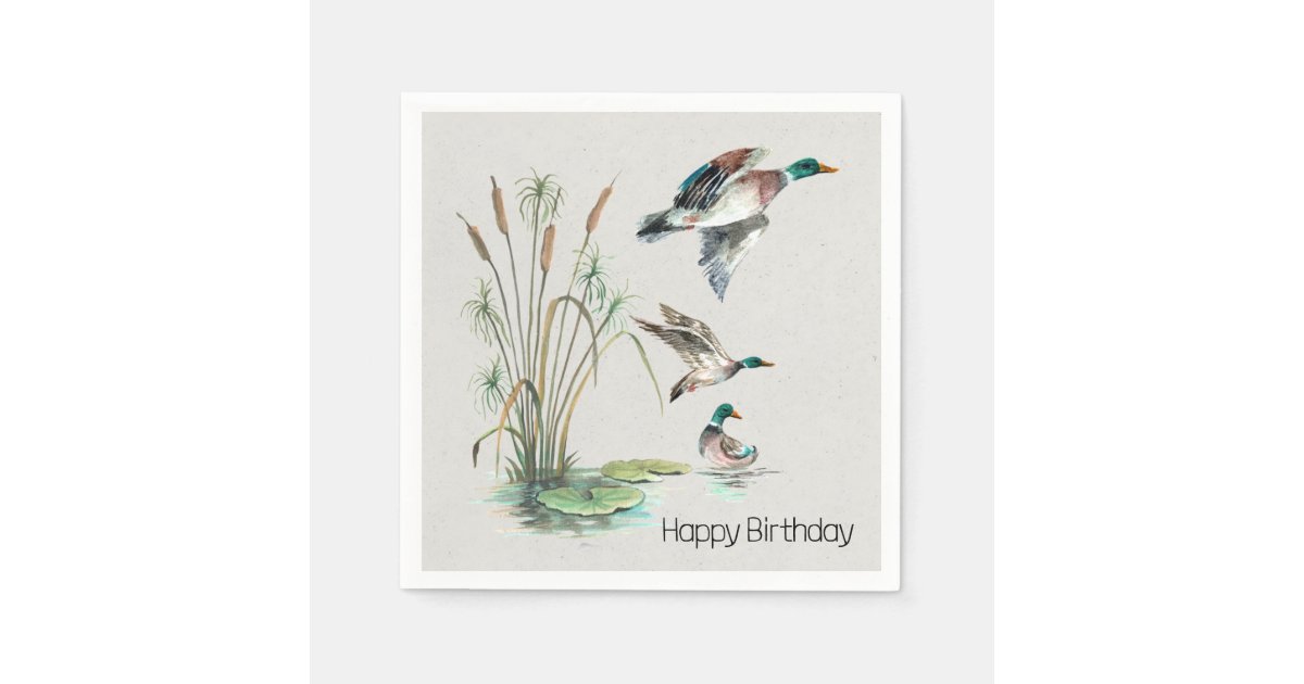 Mallard Ducks and Cattails Birthday Napkins | Zazzle
