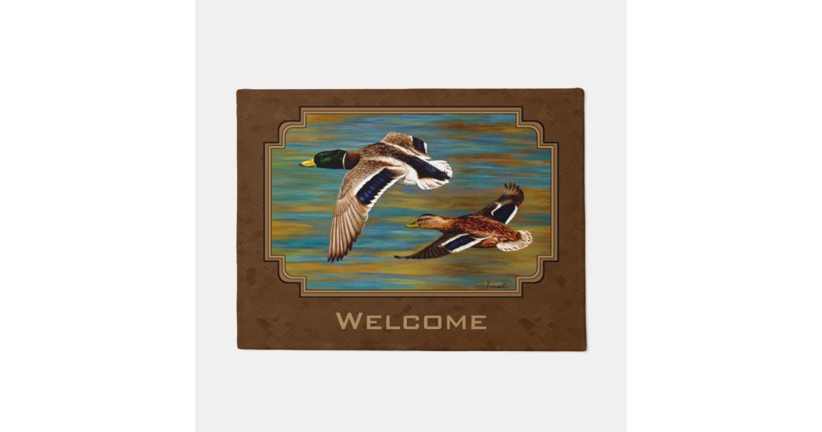Mallard Ducks Flying Brown Doormat | Zazzle