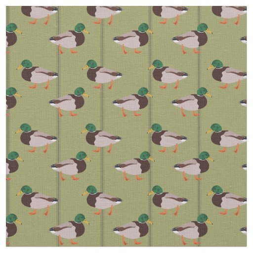 Mallard Ducks Illustrations on Olive Green Fabric | Zazzle