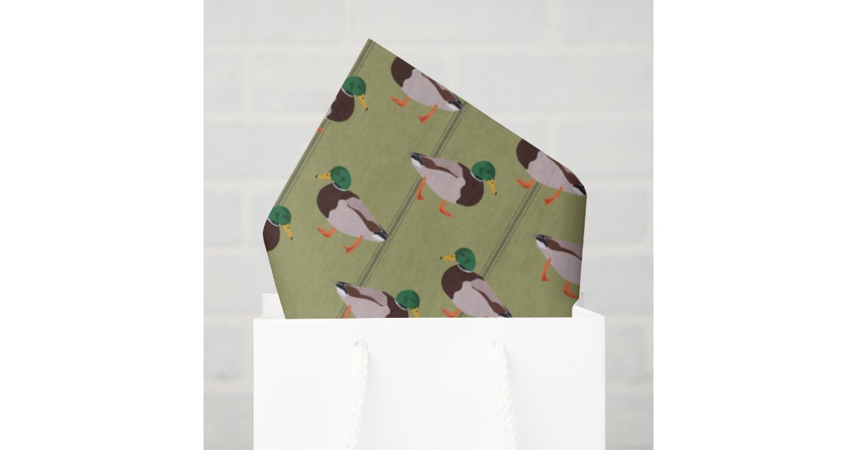 Mallard Ducks Illustrations on Olive Green Tissue Paper | Zazzle