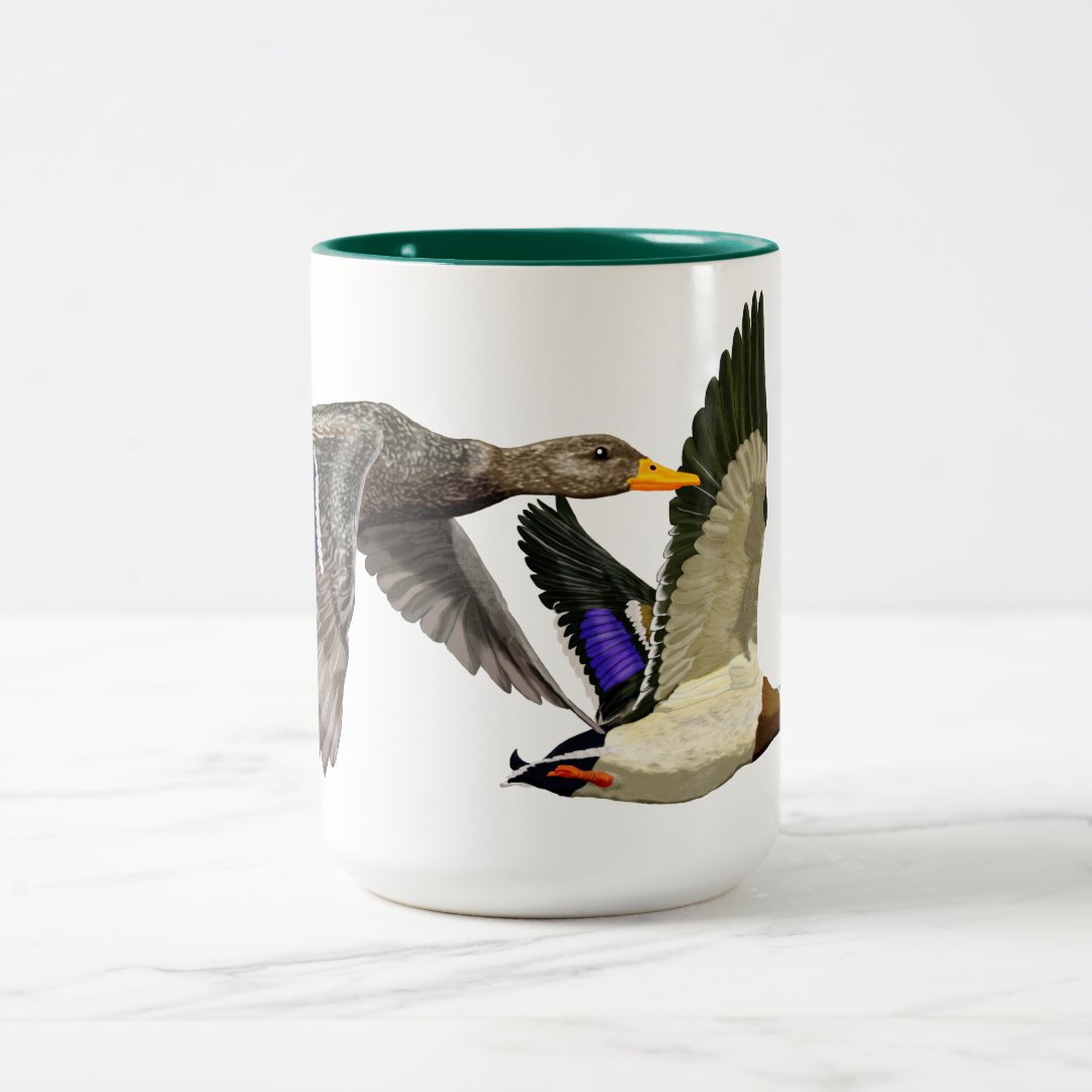 Mallard ducks in flight Two-Tone coffee mug | Zazzle