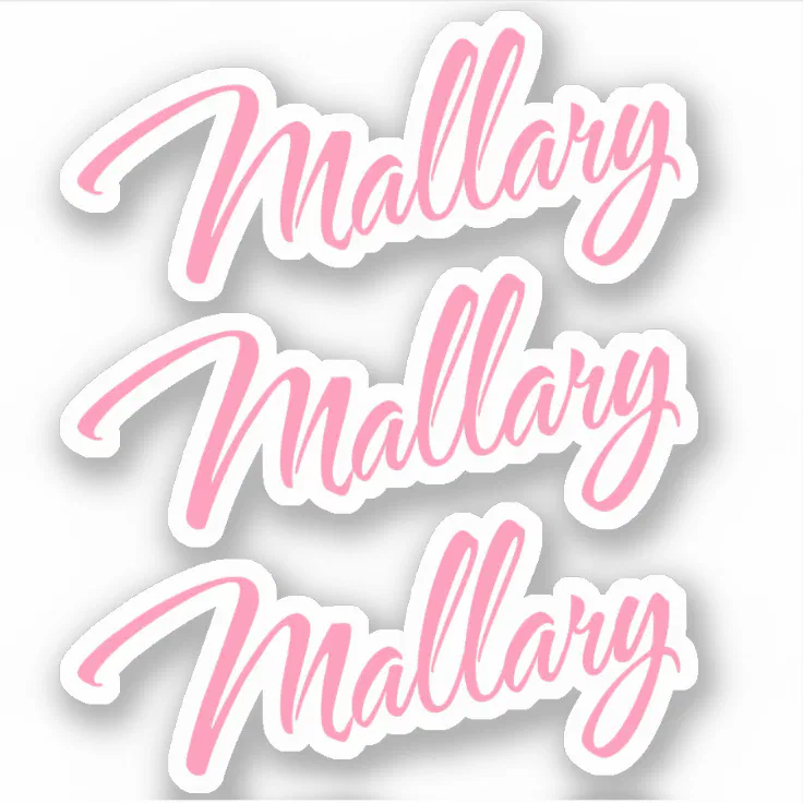 Mallary name pink cursive x3 sticker | Zazzle