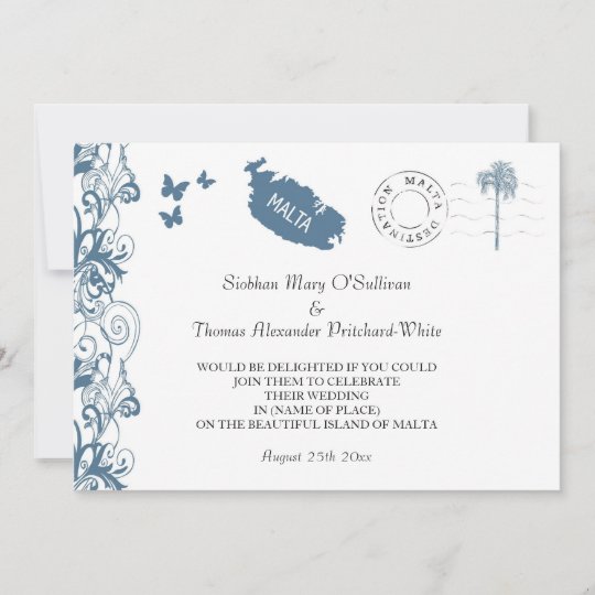 Malta Wedding Invitation In Malta Blue | Zazzle.com
