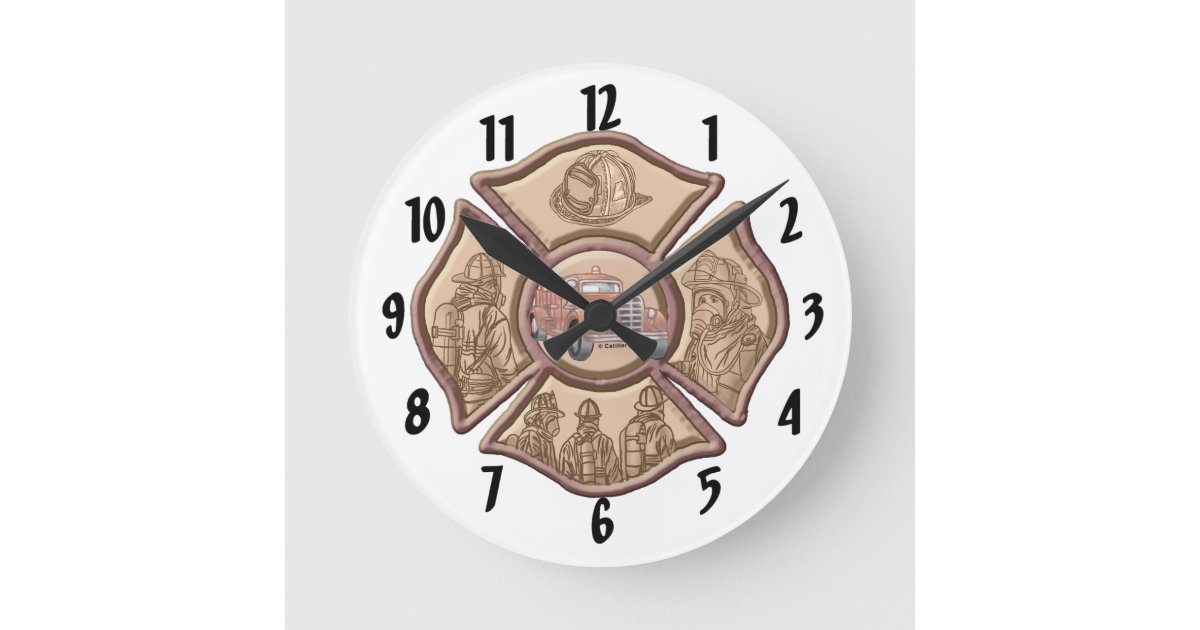 Maltese Cross Firefighter clock | Zazzle