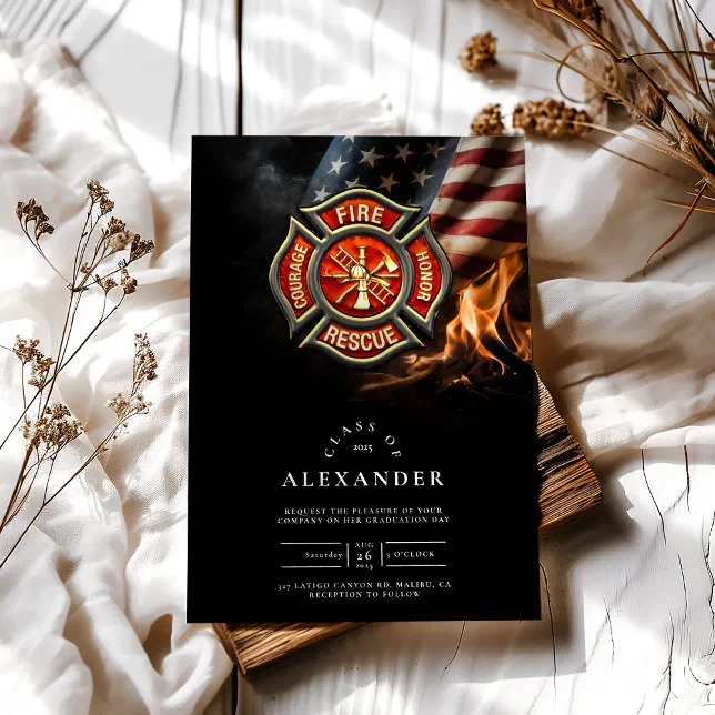 Maltese Cross Firefighter Graduation Invitation | Zazzle