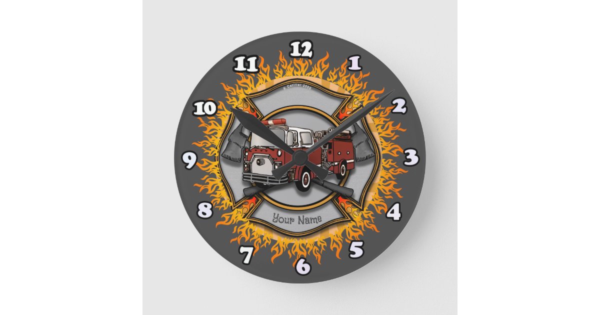 Maltese Cross Firetruck Firefighter clock | Zazzle