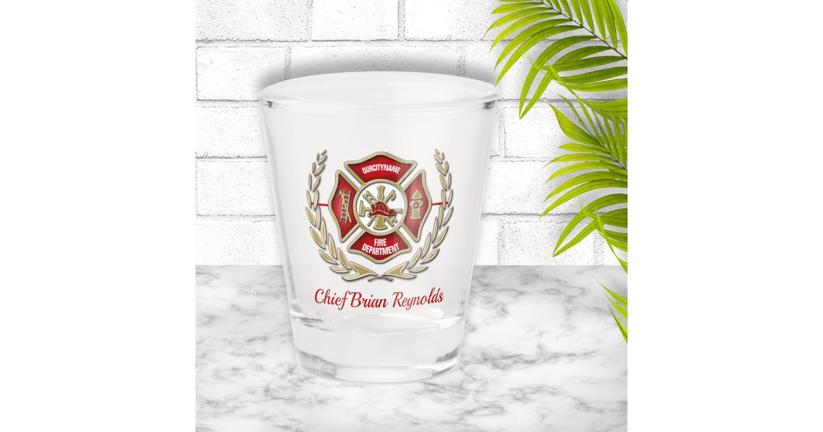Maltese Cross Personalized Firefighter Shot Glass | Zazzle