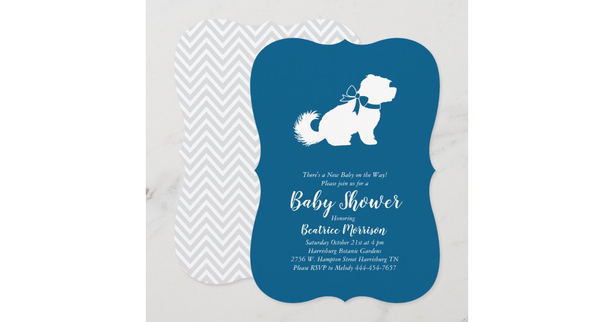 Maltese Dog Baby Shower Blue Boy Invitation | Zazzle