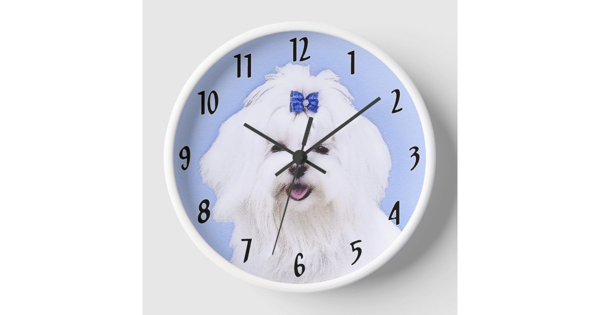Maltese Painting - Cute Original Dog Art Clock | Zazzle